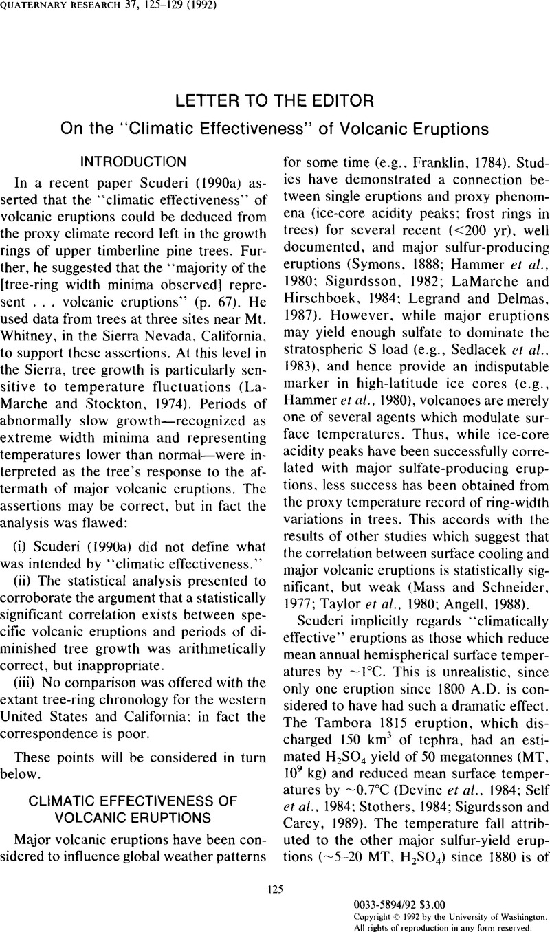 On the “Climatic Effectiveness” of Volcanic Eruptions | Quaternary ...