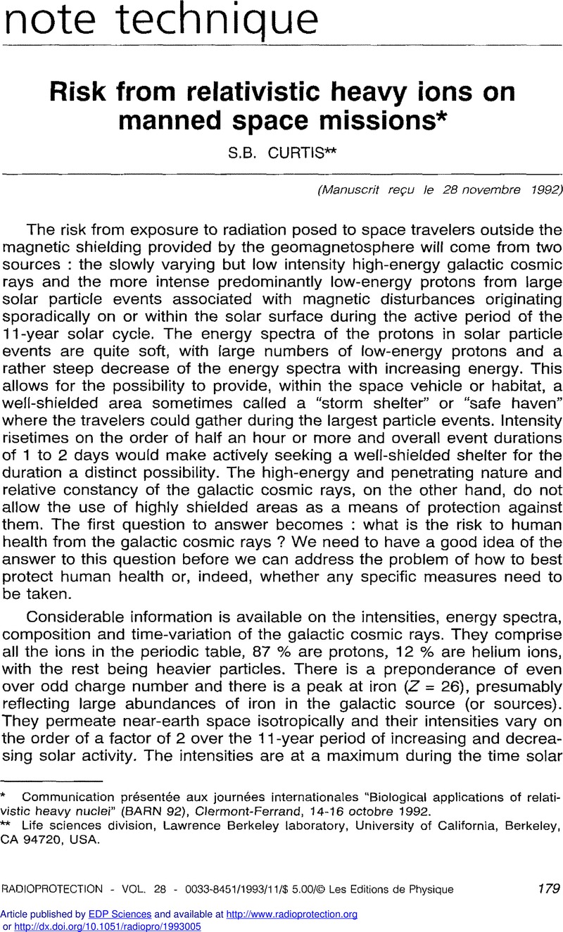 Risk from relativistic heavy ions on manned space missions ...