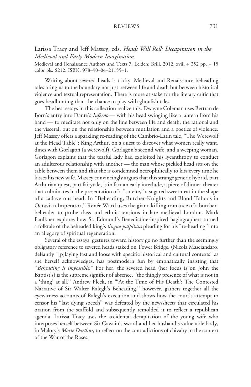 Larissa Tracy and Jeff Massey, eds. Heads Will Roll: Decapitation in ...