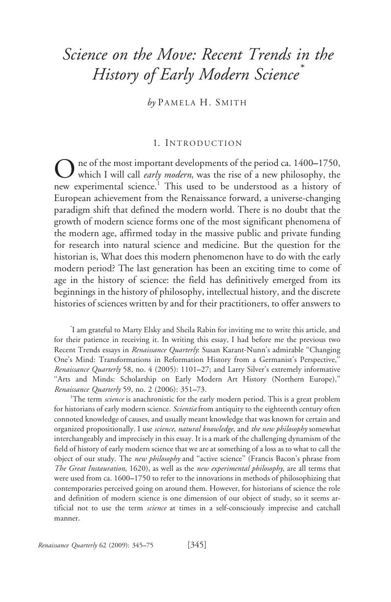 Science on the Move: Recent Trends in the History of Early Modern ...