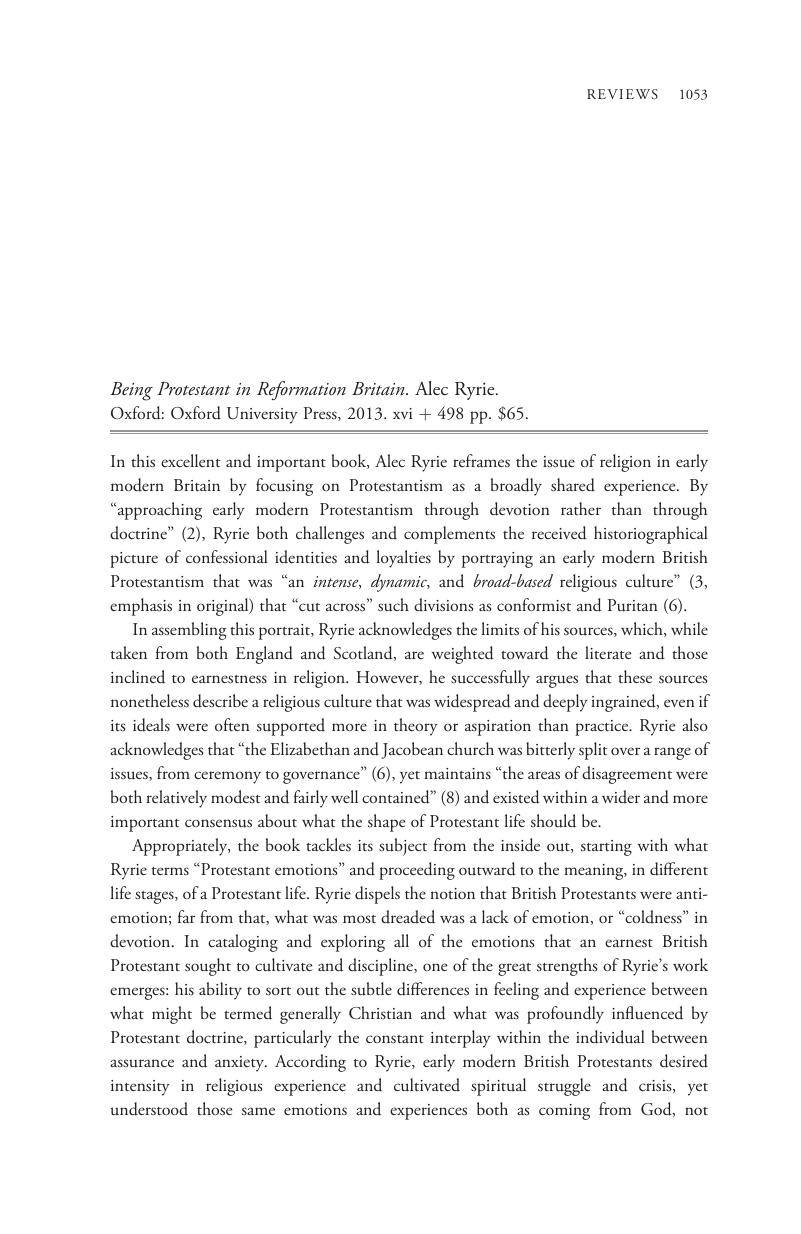 Being Protestant in Reformation Britain. Alec Ryrie. Oxford: Oxford ...