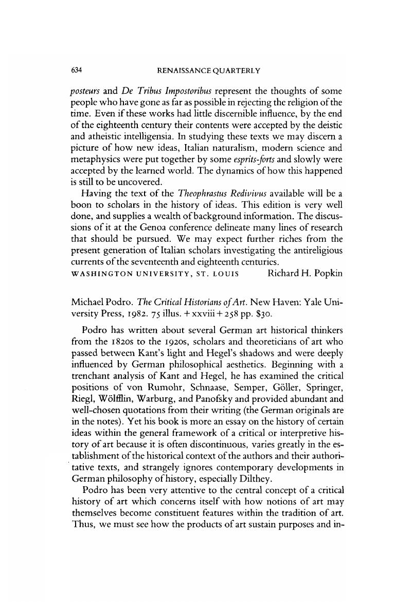 Michael Podro. The Critical Historians of Art. New Haven: Yale ...