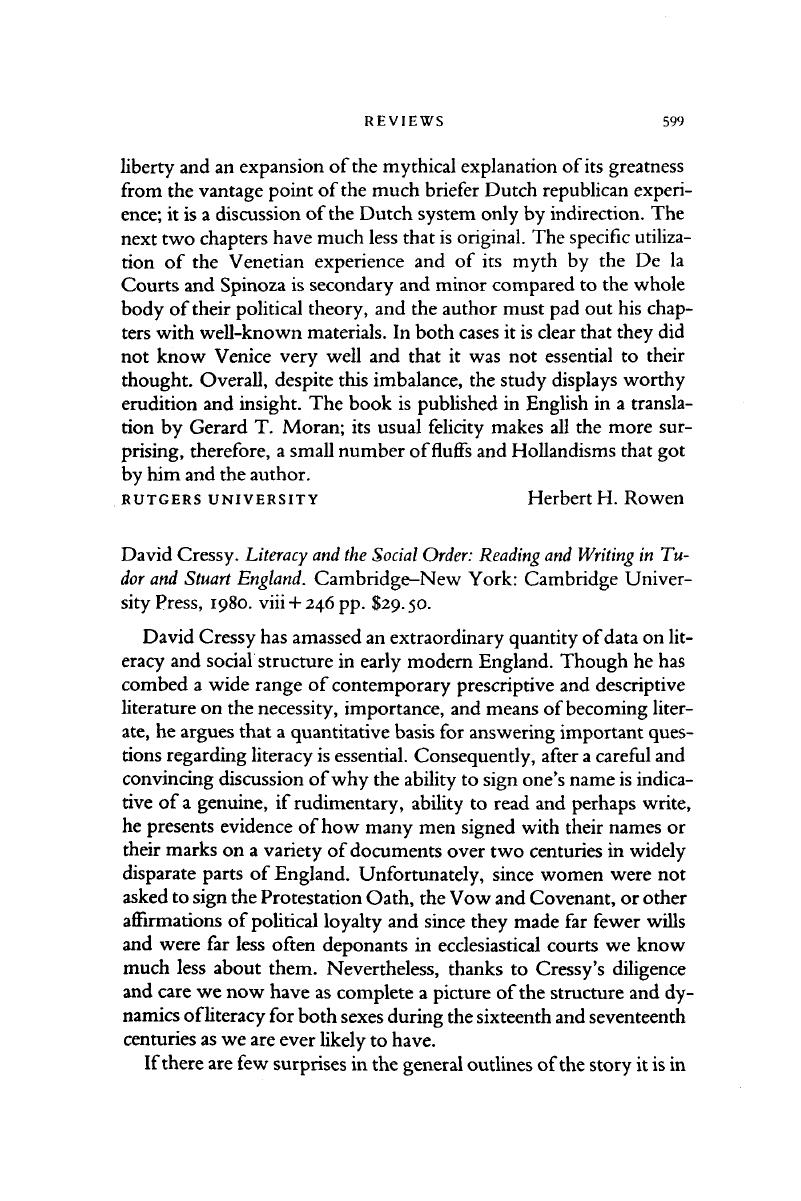 David Cressy. Literacy and the Social Order: Reading and Writing in ...
