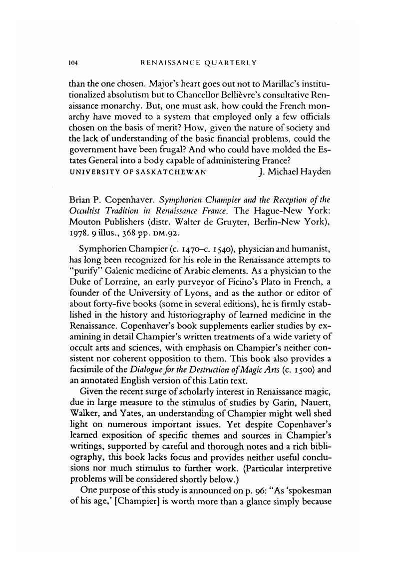 Brian P. Copenhaver. Symphorien Champier and the Reception of the ...