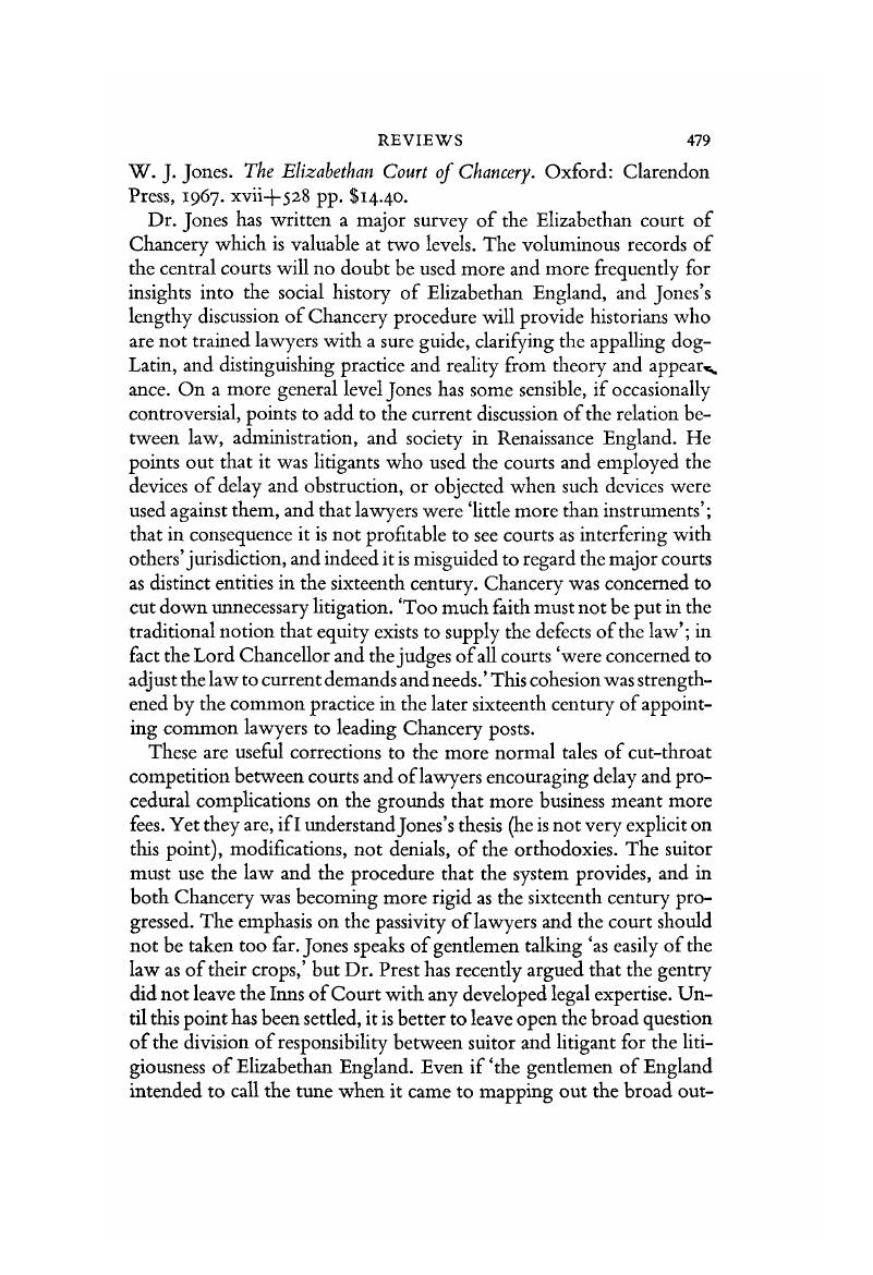 W. J. Jones. The Elizabethan Court of Chancery. Oxford: Clarendon Press ...