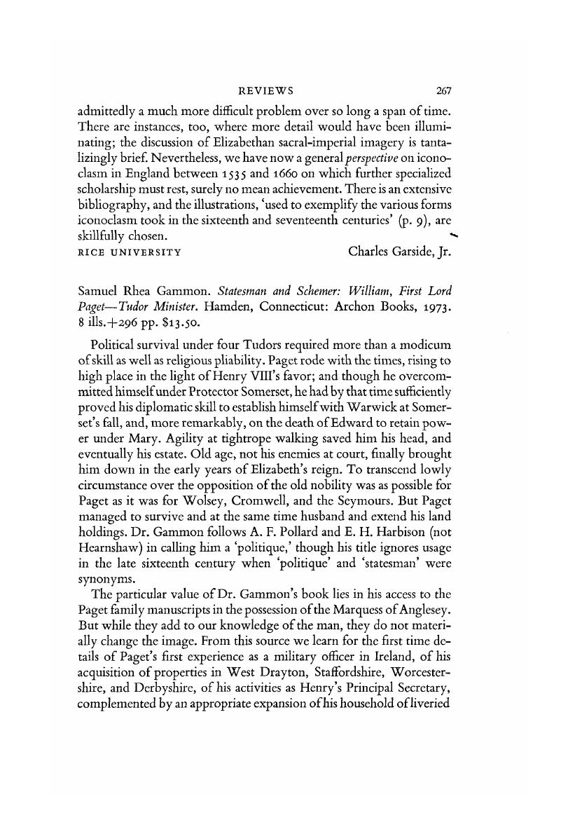 Samuel Rhea Gammon. Statesman and Schemer: William, First Lord Paget ...