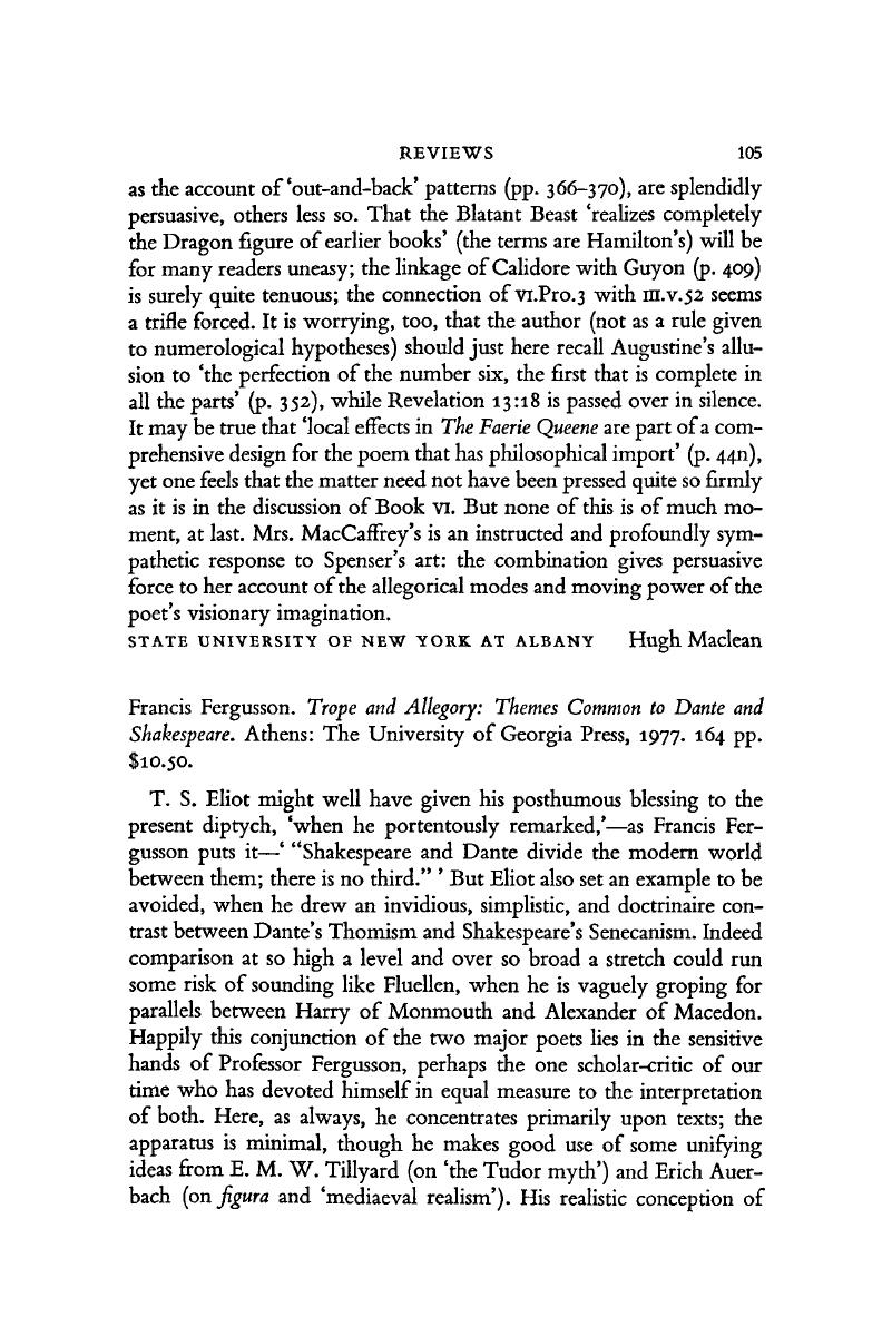 Francis Fergusson. Trope and Allegory: Themes Common to Dante and ...