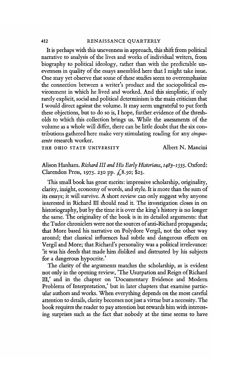 Alison Hanham. Richard III and His Early Historians, 1483-1535. Oxford ...