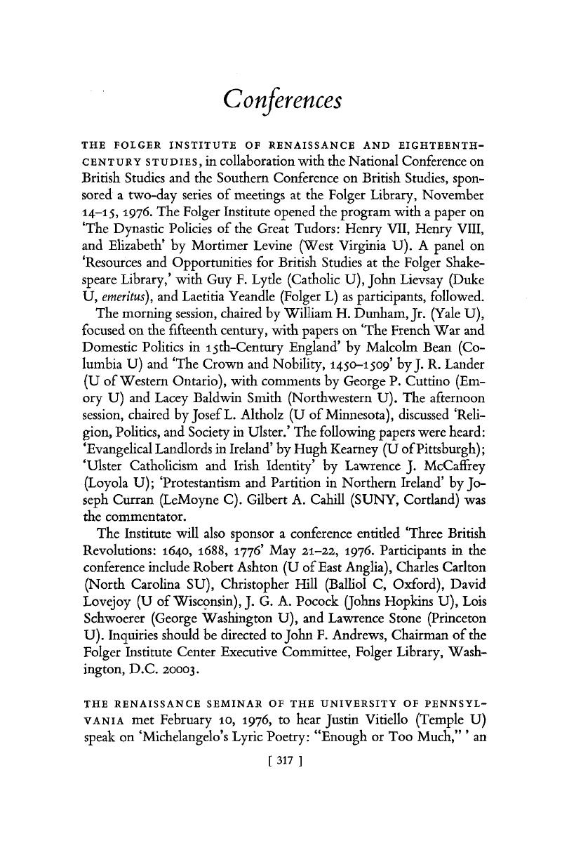 Conferences | Renaissance Quarterly | Cambridge Core