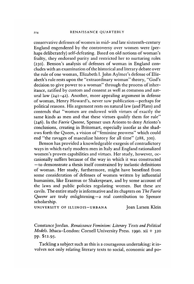 Constance Jordan. Renaissance Feminism: Literary Texts and Political ...