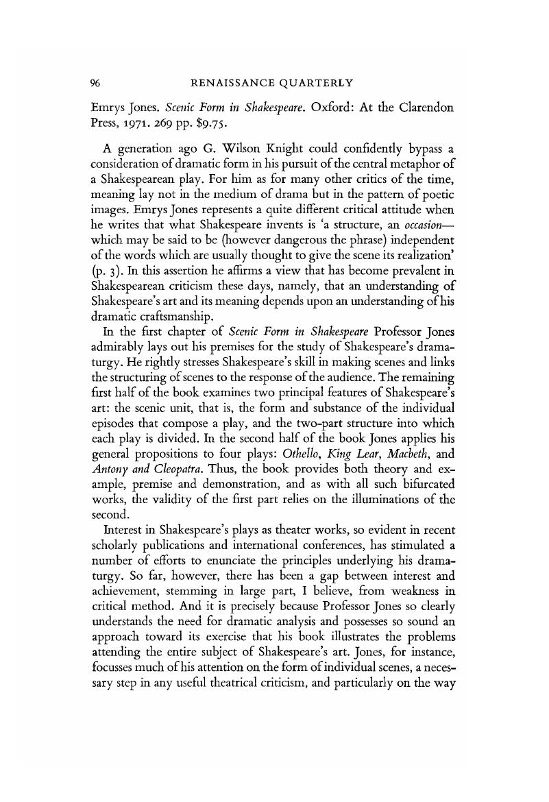 Emrys Jones. Scenic Form in Shakespeare. Oxford: At the Clarendon Press ...