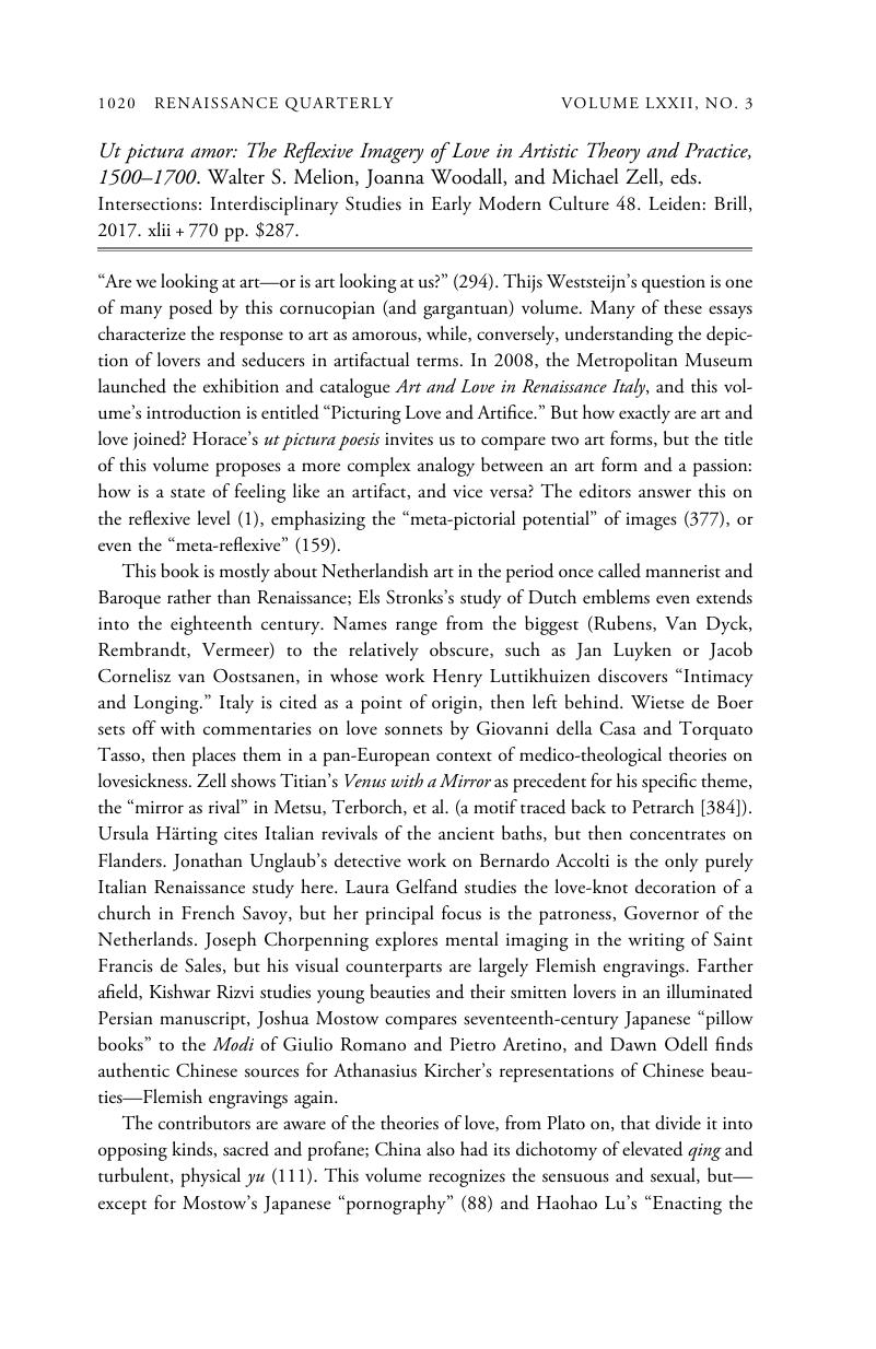 Ut pictura amor: The Reflexive Imagery of Love in Artistic Theory and ...