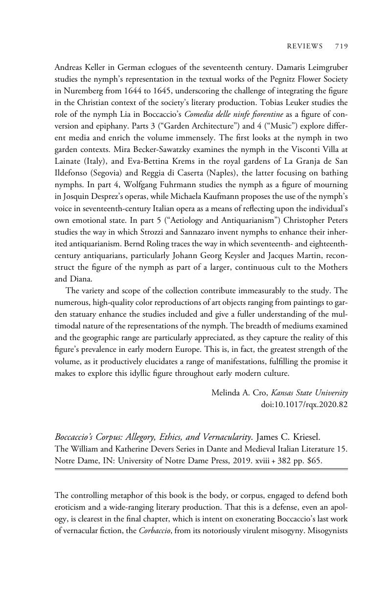 Boccaccio's Corpus: Allegory, Ethics, and Vernacularity. James C ...