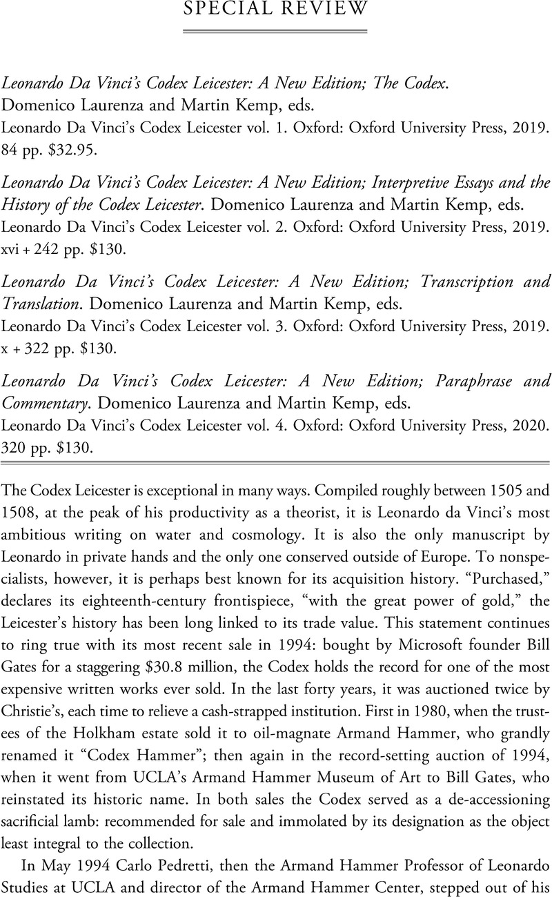 Leonardo Da Vinci's Codex Leicester: A New Edition; The Codex. Domenico ...