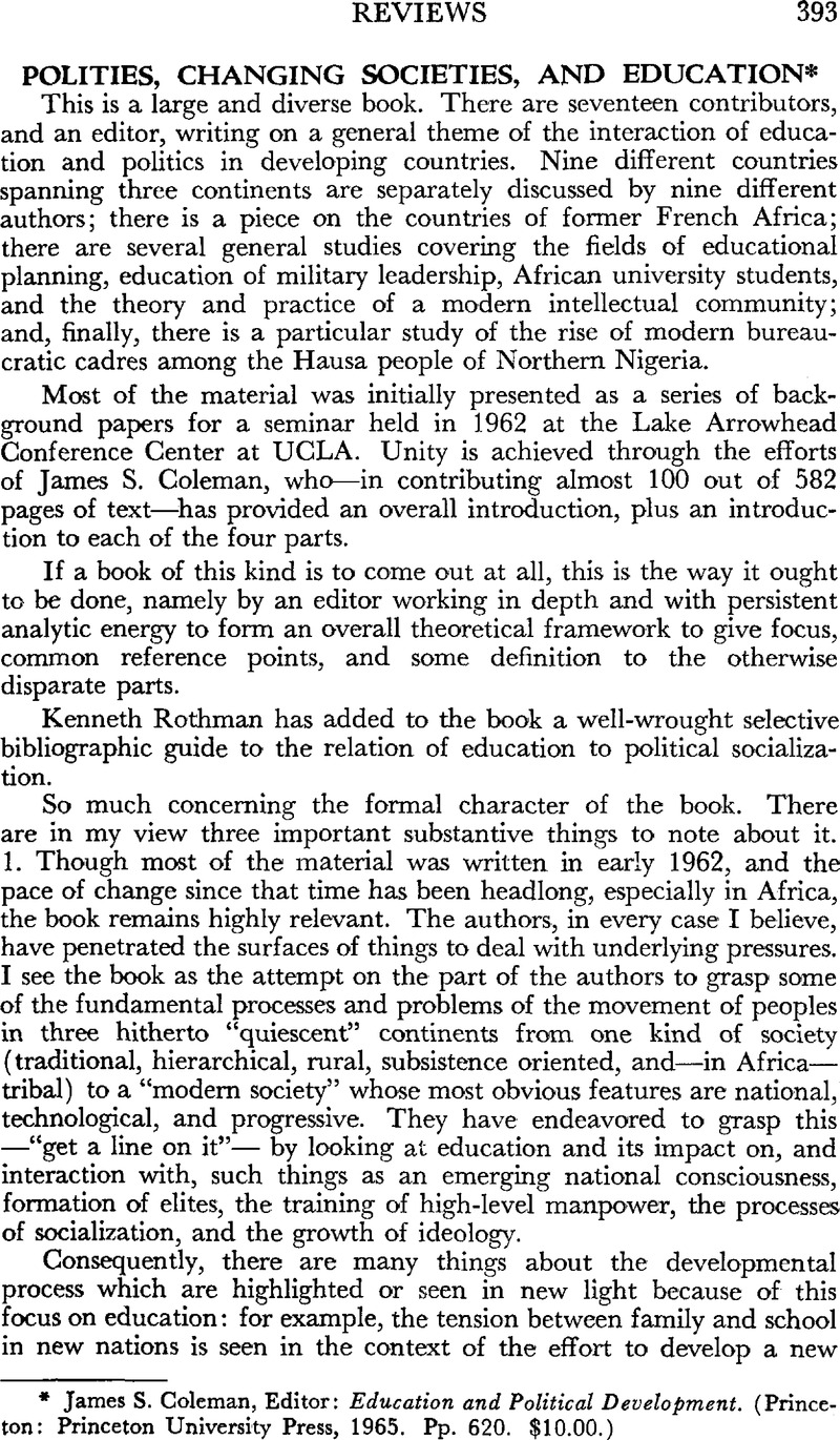 Polities, Changing Societies, and Education - James S. Coleman, Editor ...