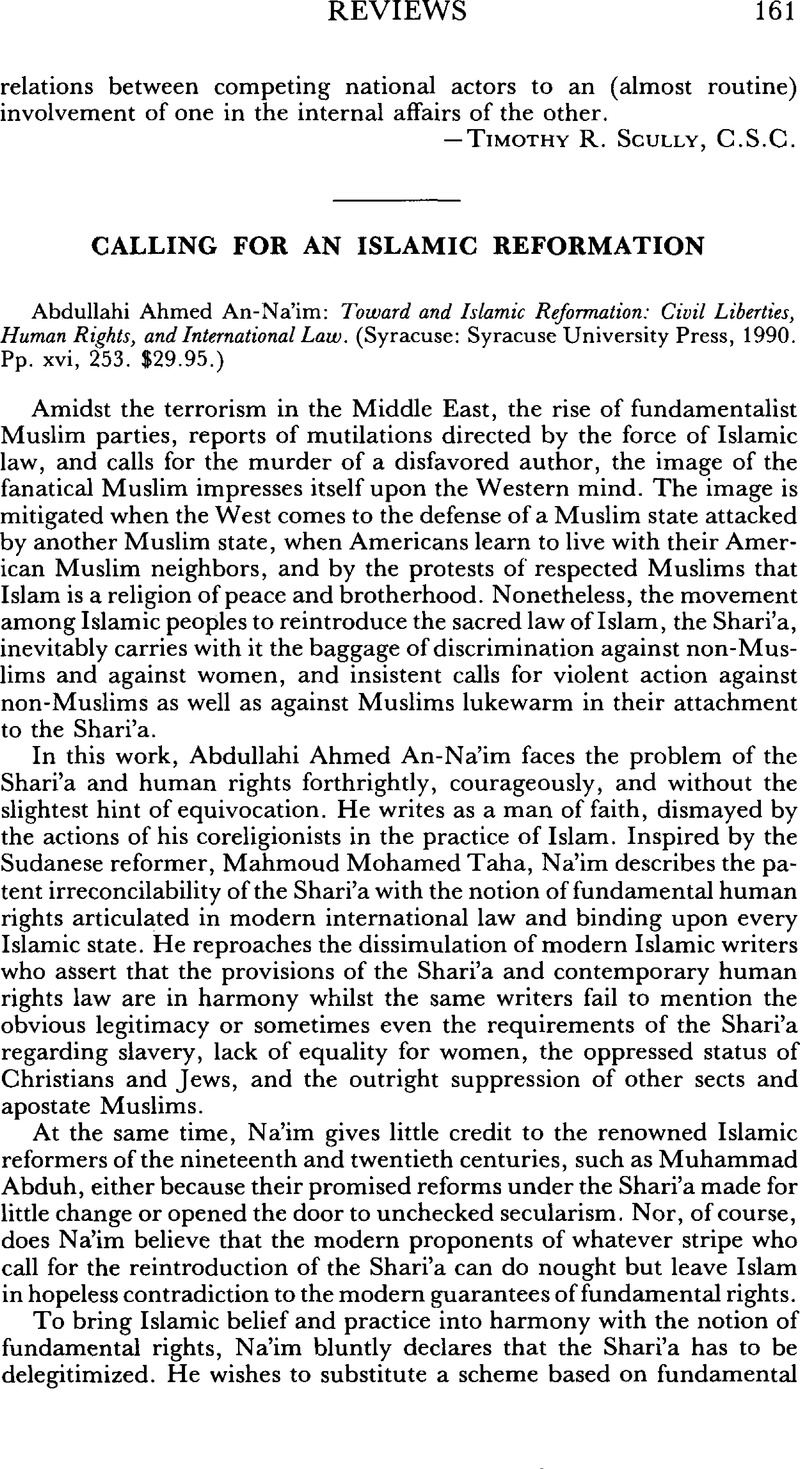 Calling for an Islamic Reformation - Abdullahi Ahmed An-Na'im: Toward ...
