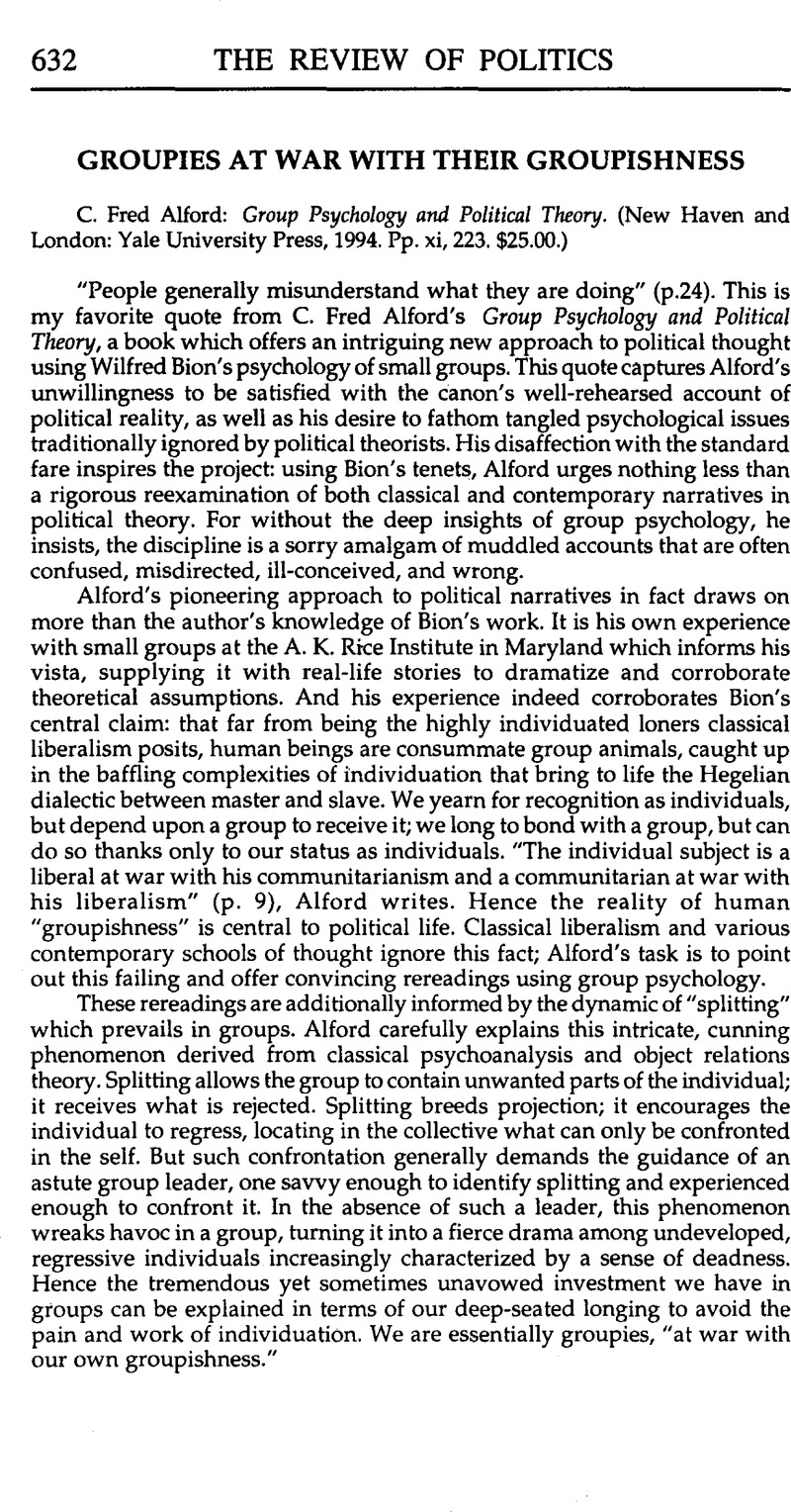 Groupies at War with their Groupishness - C. Fred Alford: Group ...