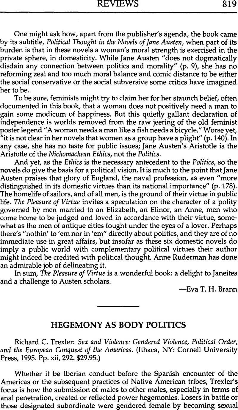 Hegemony as Body Politics - Richard C. Trexler: Sex and Violence ...