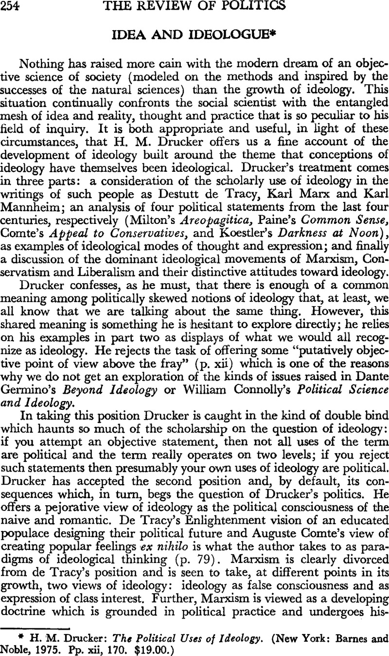Idea and Ideologue - H. M. Drucker: The Political Uses of Ideology.(New ...
