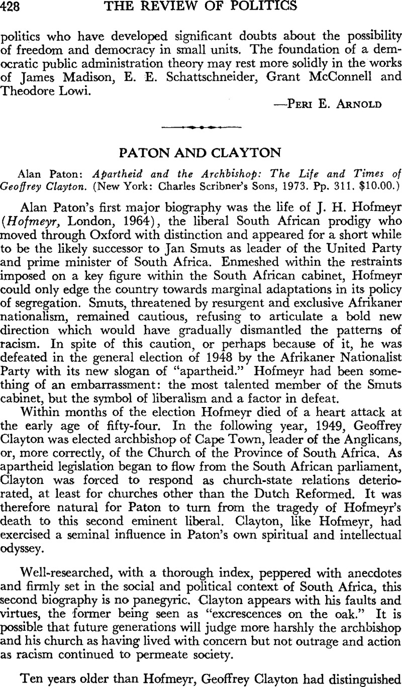 Paton and Clayton - Alan Paton: Apartheid and the Archbishop: The Life ...