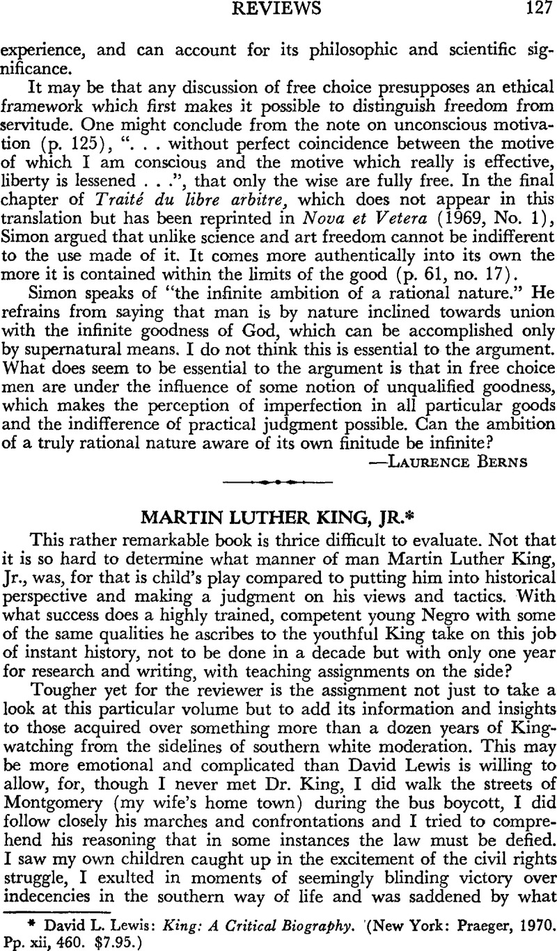 Martin Luther King, Jr. - *David L. Lewis: King: A Critical Biography ...