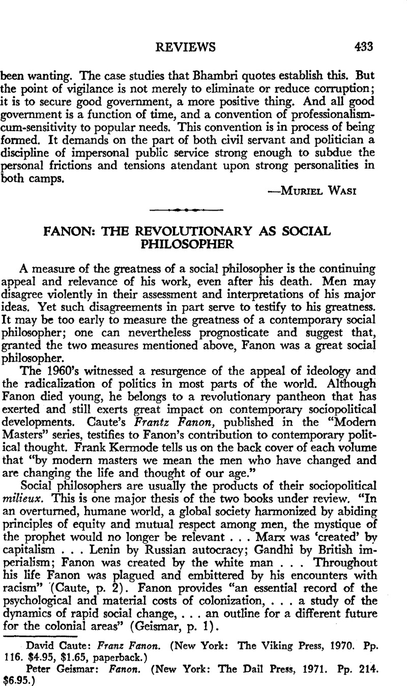 Fanon: The Revolutionary as Social Philosopher - David Caute: Franz ...
