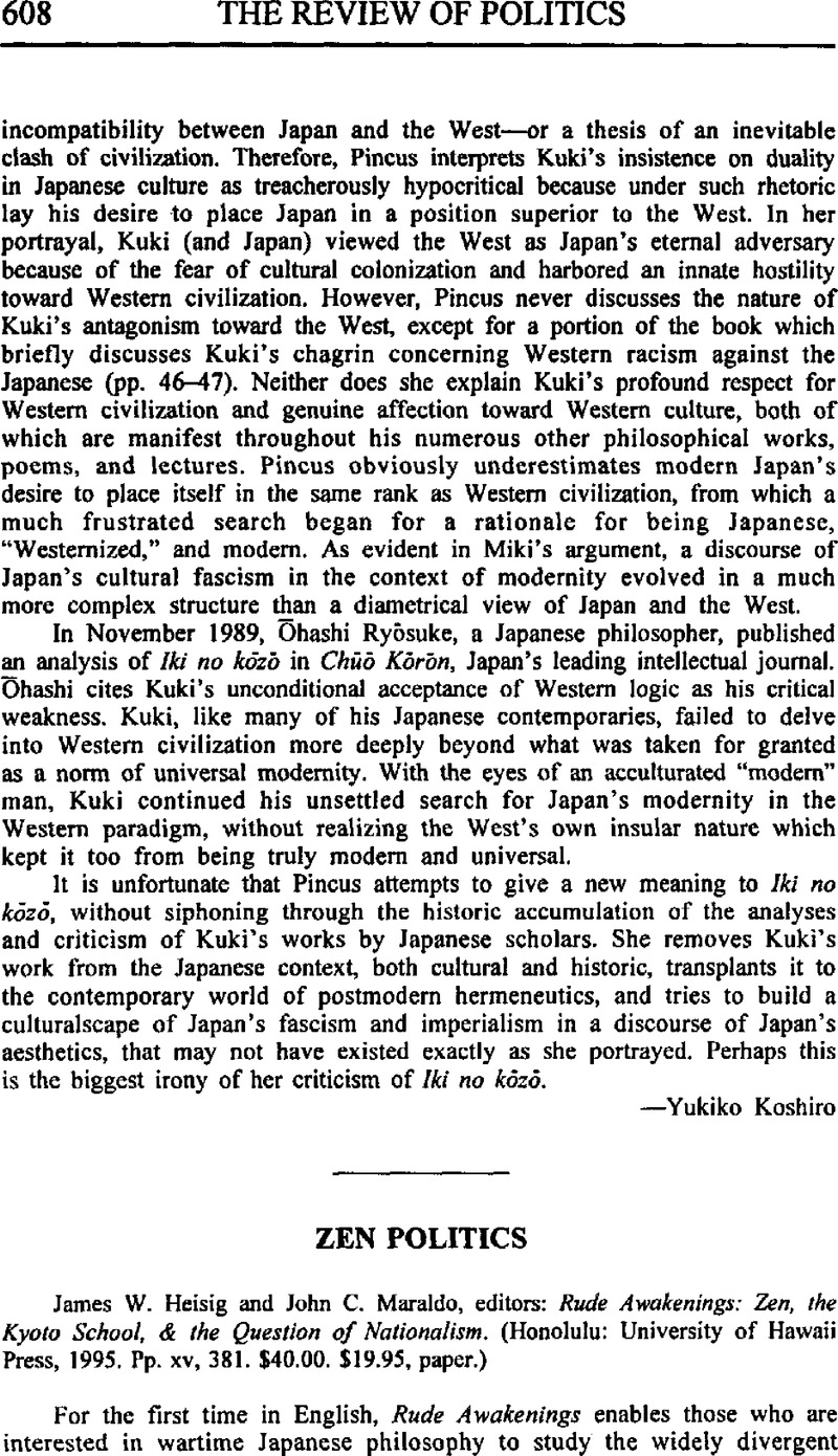 Zen Politics - james W. Heisig and John C. Maraldo, editors: Rude ...