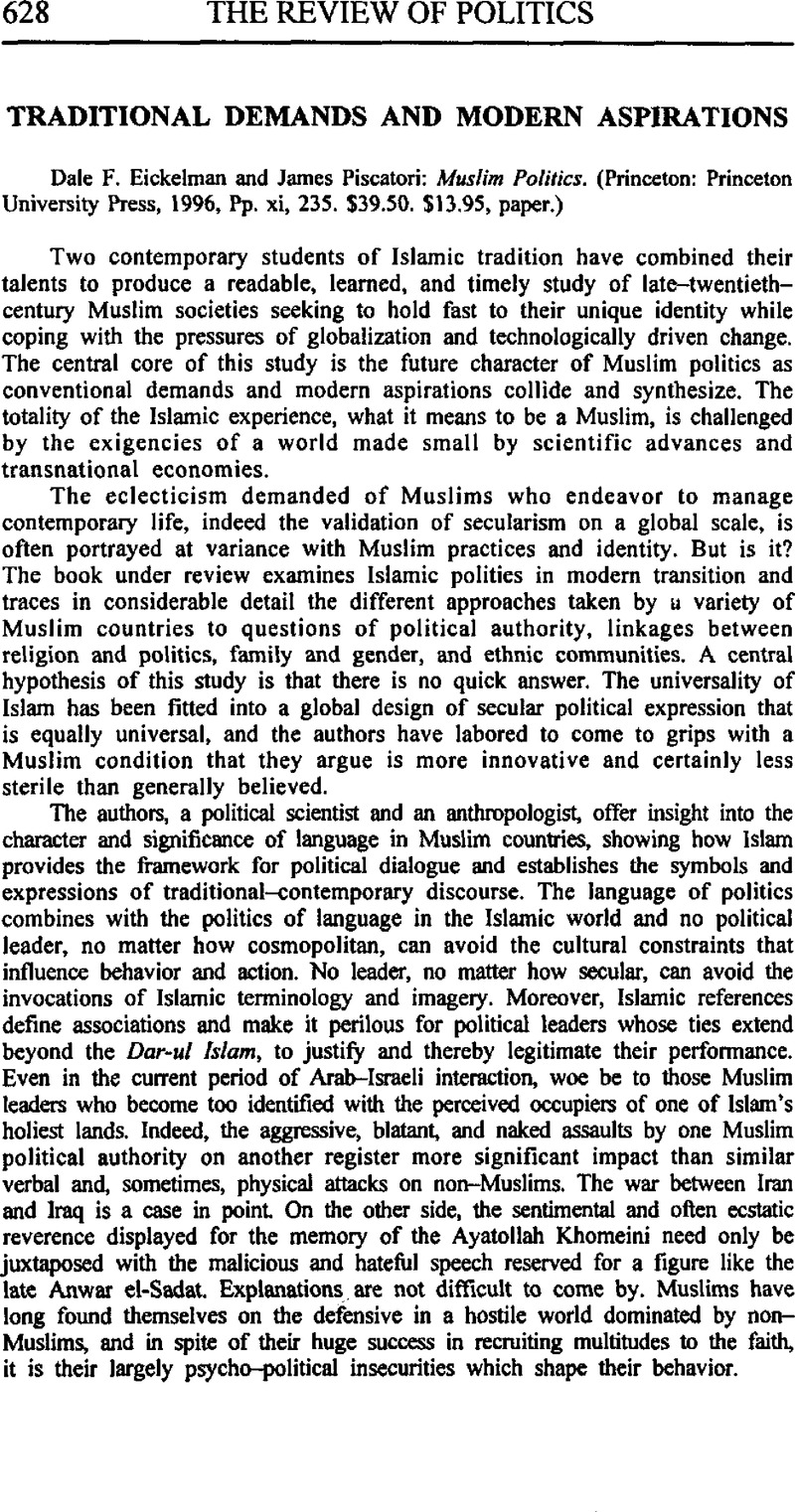 Traditional Demands and Modern Aspirations - Dale F. Eickelman and ...