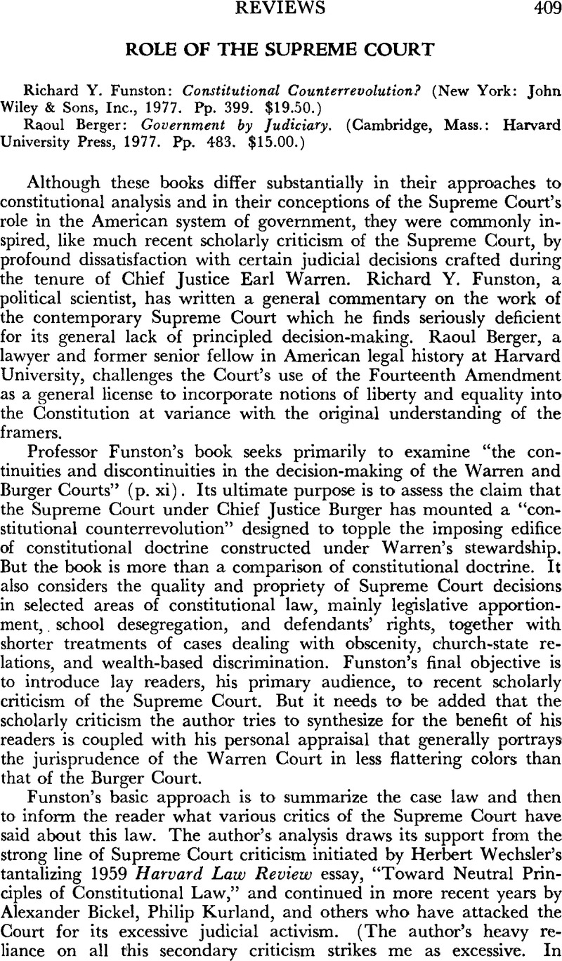 Role of the Supreme Court - Richard Y. Funston: Constitutional ...