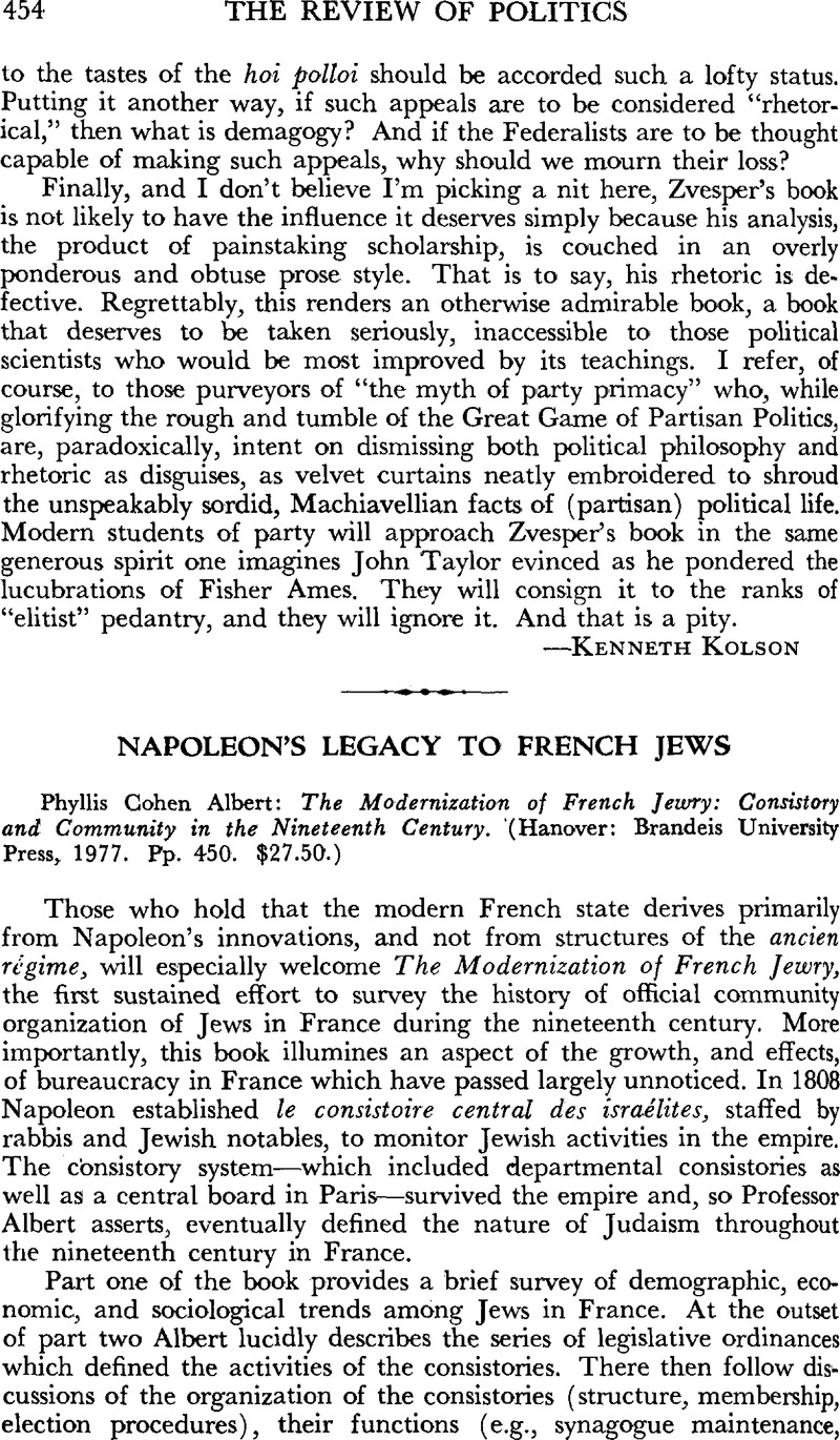 Napoleon's Legacy to French Jews - Phyllis Cohen Albert: The ...