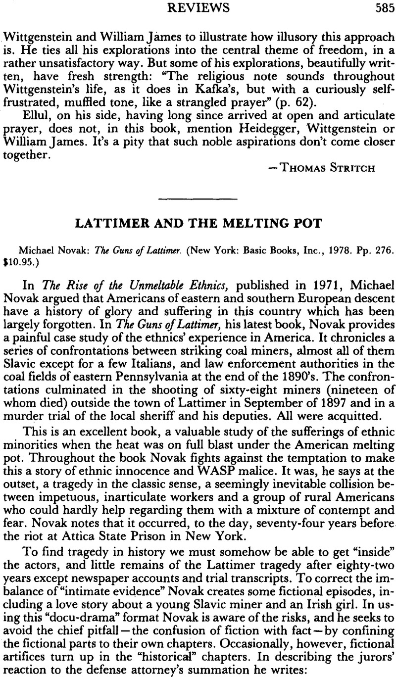 Lattimer and the Melting Pot - Michael Novak: The Guns of Lattimer ...