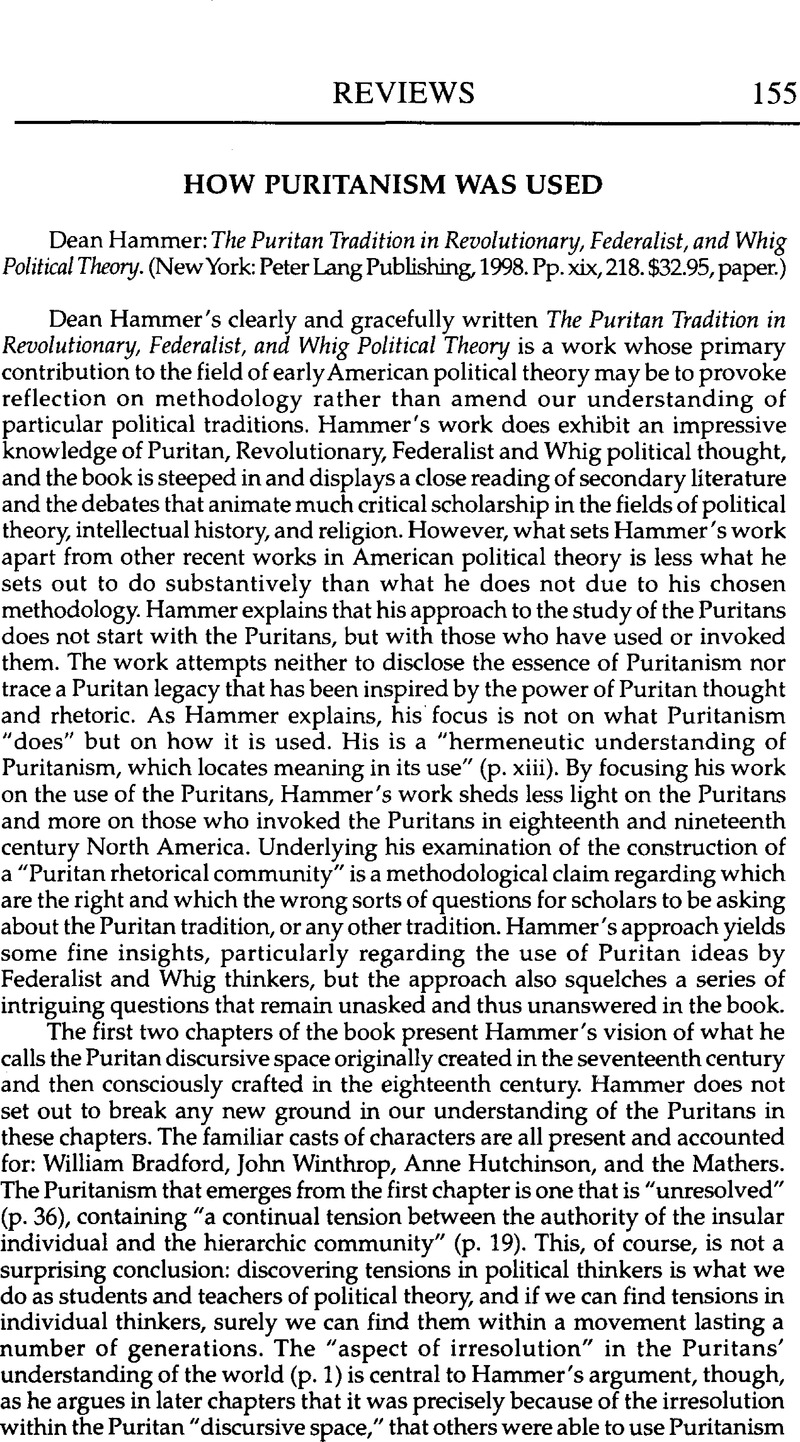 How Puritanism was Used - Dean Hammer: The Puritan Tradition in ...