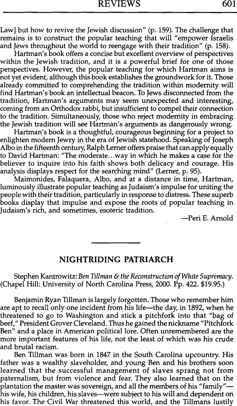 Nightriding Patriarch - Stephen Kantrowitz: Ben Tillman & the ...