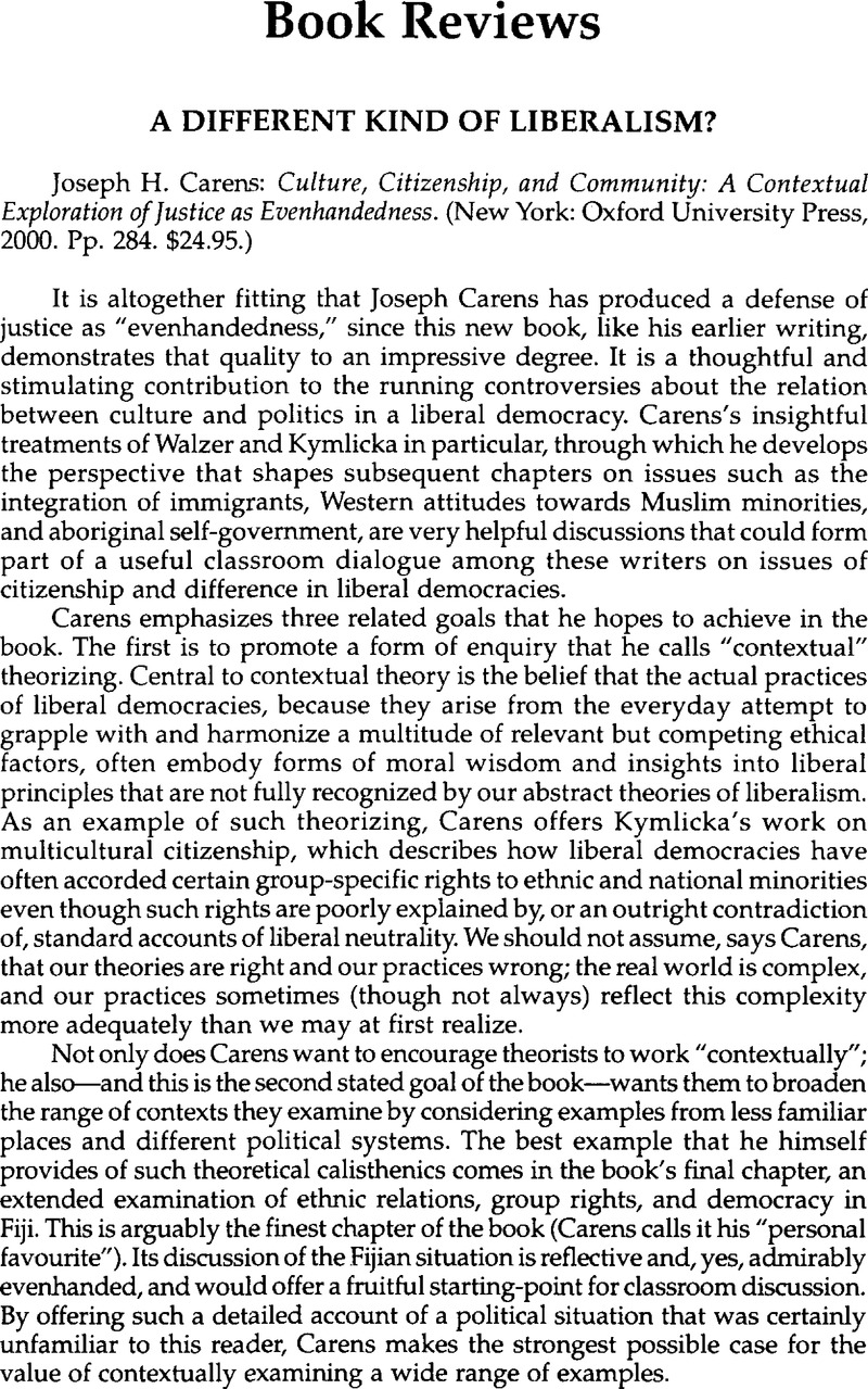 A Different Kind of Liberalism? - Joseph H. Carens: Culture ...