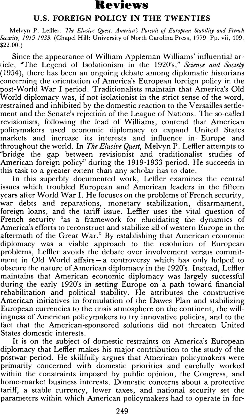U.S. Foreign Policy in the Twenties - Melvyn P. Leffler: The Elusive ...