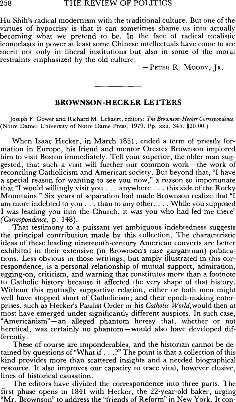 Brownson-Hecker Letters - Joseph F. Gower and Richard M. Leliaert, editors: The Brownson-Hecker ...