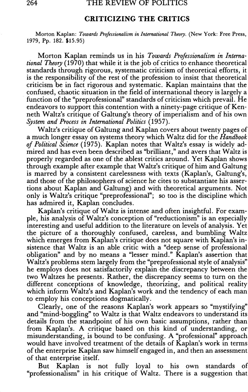 Criticizing the Critics - Morton Kaplan: Towards Professionalism in International Theory. (New ...