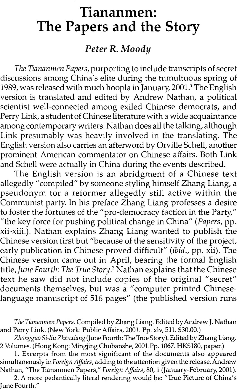 Tiananmen: The Papers and the Story | The Review of Politics ...