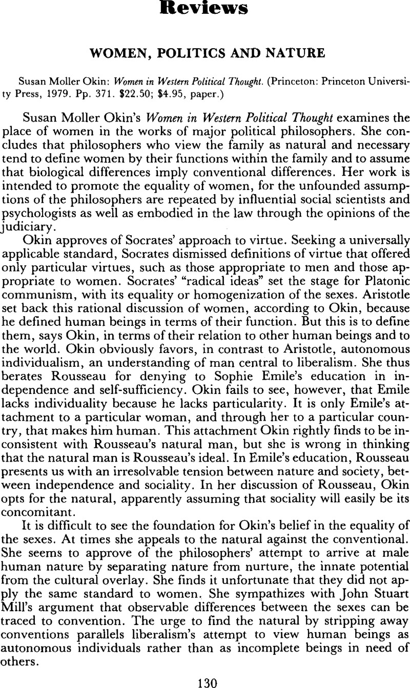 Women, Politics and Nature - Susan Moller Okin: Women in Western ...