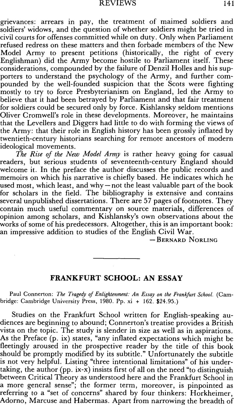 Frankfurt School: An Essay - Paul Connerton: The Tragedy of ...