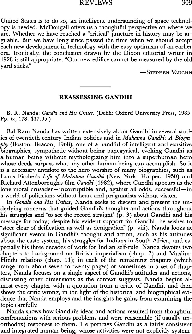 Reassessing Gandhi - B. R. Nanda: Gandhi and His Critics. (Dehli ...