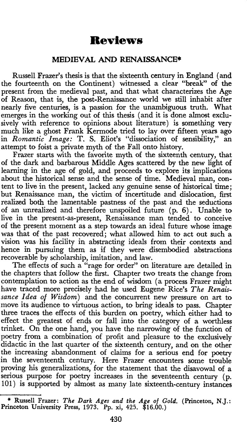 Medieval and Renaissance - Russell Frazer: The Dark Ages and the Age of ...