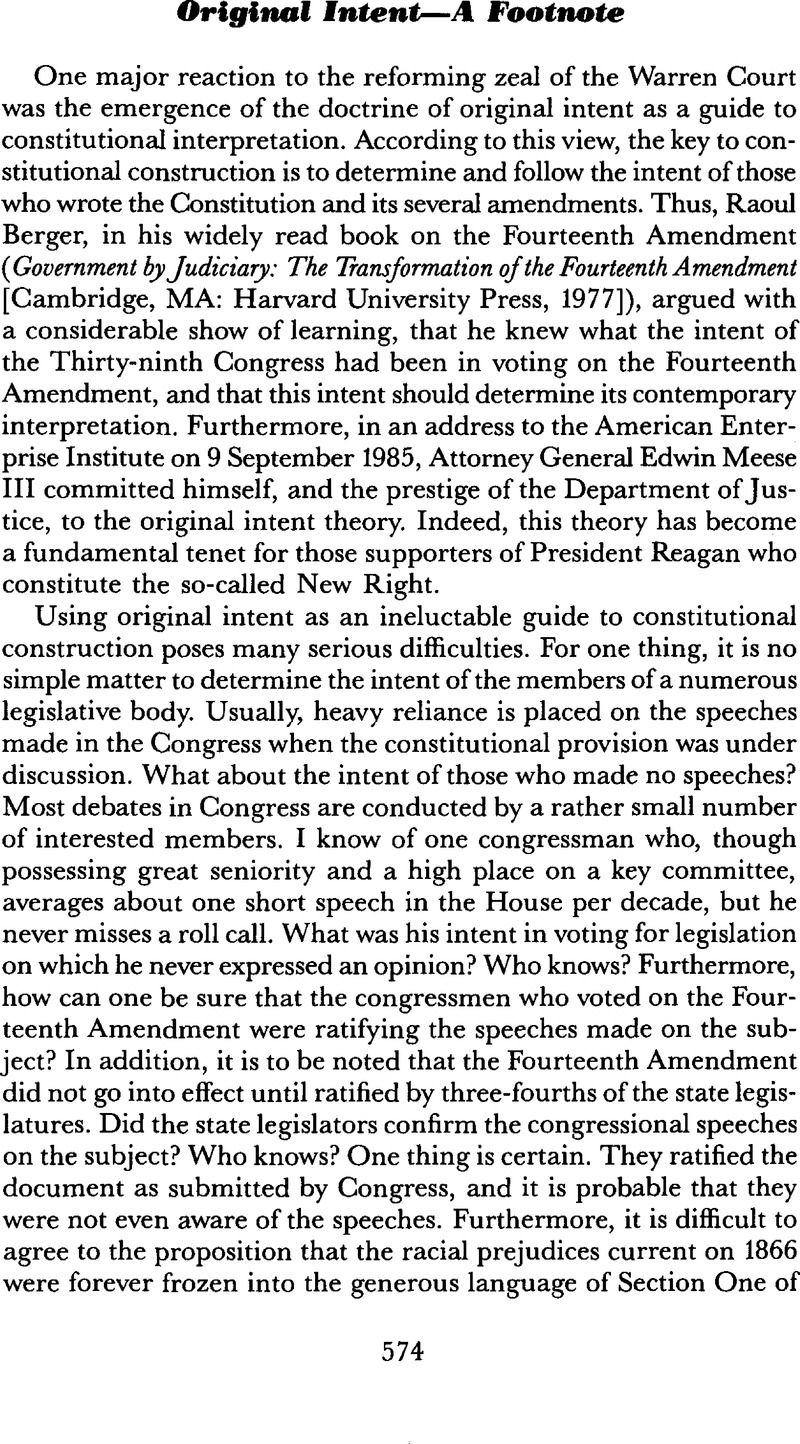Original intent–A Footnote | The Review of Politics | Cambridge Core