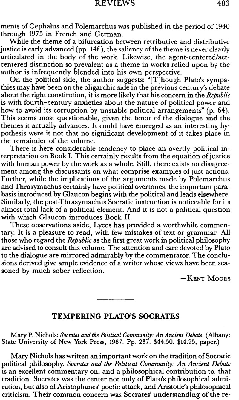 Tempering Plato's Socrates - Mary P. Nichols: Socrates and the ...
