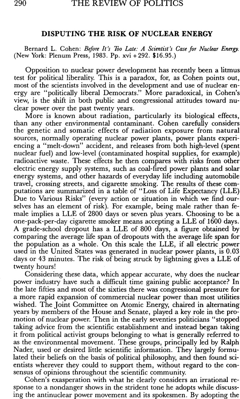Disputing the Risk of Nuclear Energy - Bernard L. Cohen: Before It's ...