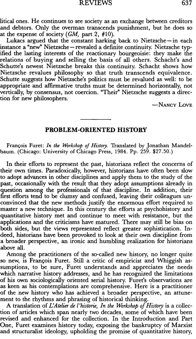 Problem-Oriented History - François Furet: In the Workshop of History ...
