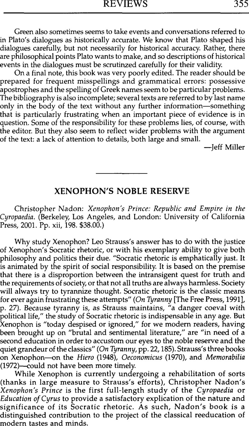 Xenophon's Noble Reserve - Christopher Nadon: Xenophon's Prince ...