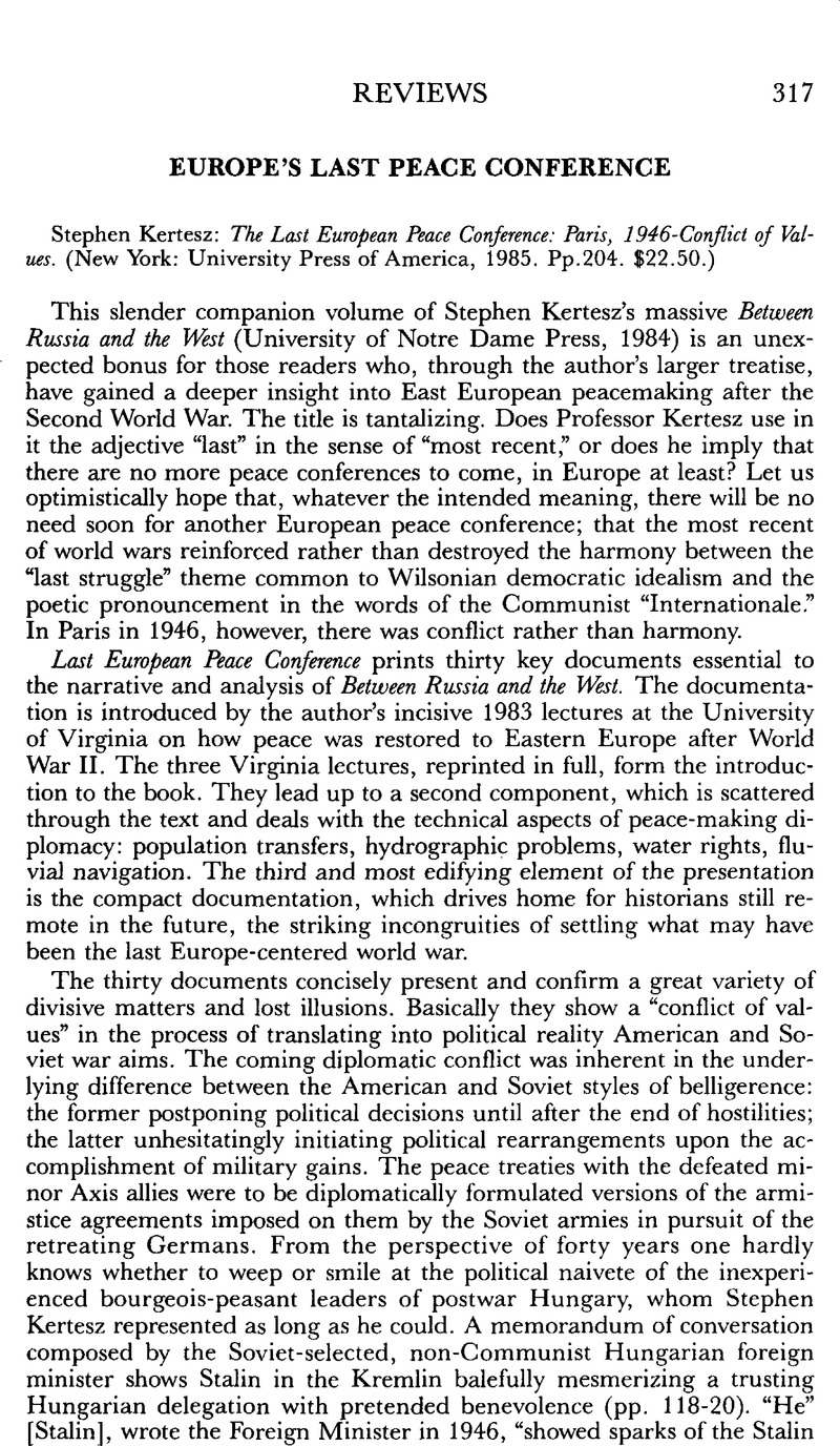 Europe's Last Peace Conference - Stephen Kertesz: The Last European ...