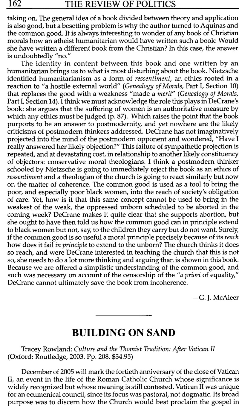 Building on Sand - Tracey Rowland: Culture and the Thomist Tradition ...