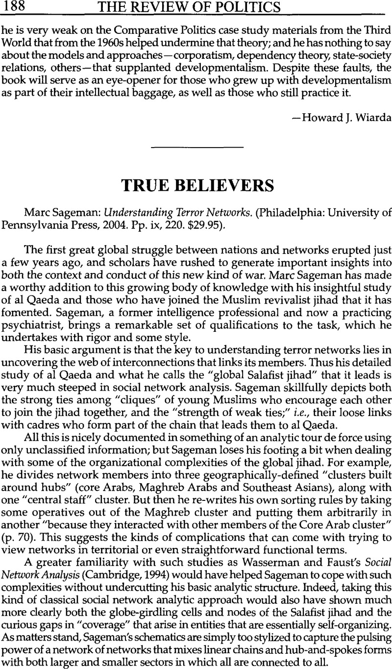True Believers - Marc Sageman: Understanding Terror Networks ...